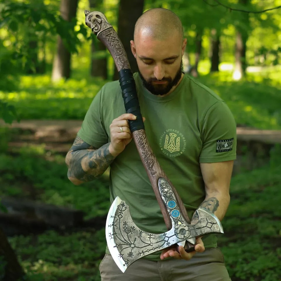 Expertly Crafted Hand-Forged Viking Axe | Nordic Axe with Carved Handle ...