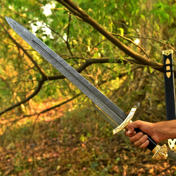 Hand-Forged Damascus Steel Nordic Sword | Viking Northmen Battle Sword ...