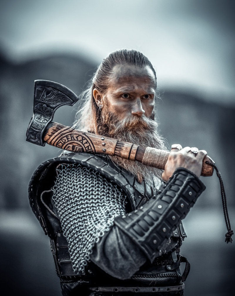 Hand-Forged Thor Handle Craved Handle Viking Axe, Viking Runes Axe ...