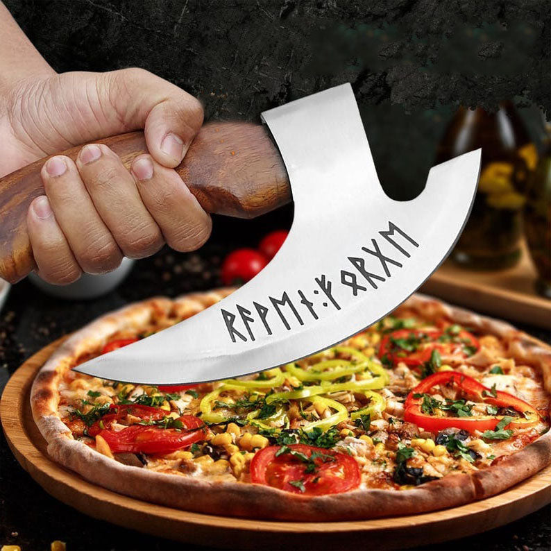 Viking Runes Etched Pizza Axe, Hand-Forged Viking Pizza Axe, Halloween ...
