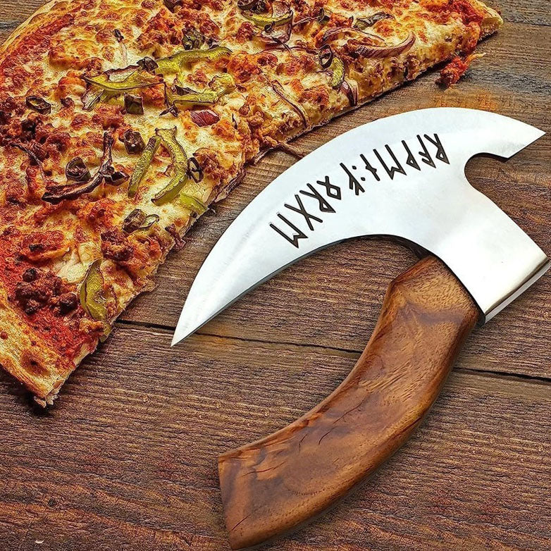 Viking Runes Etched Pizza Axe, Hand-Forged Viking Pizza Axe, Halloween ...
