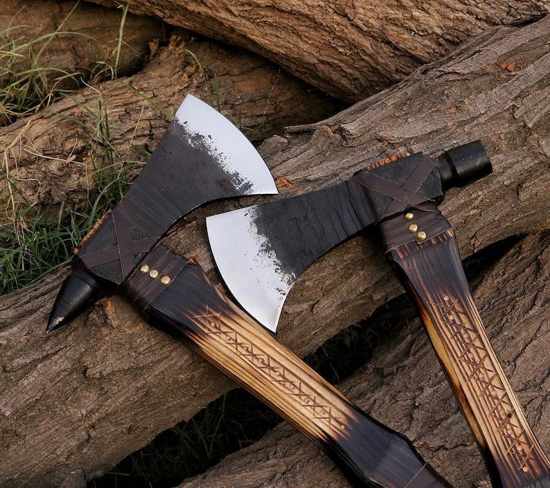 Pair of Forged Handmade Viking Axes, Viking Runes Symbols Axe, Father's ...